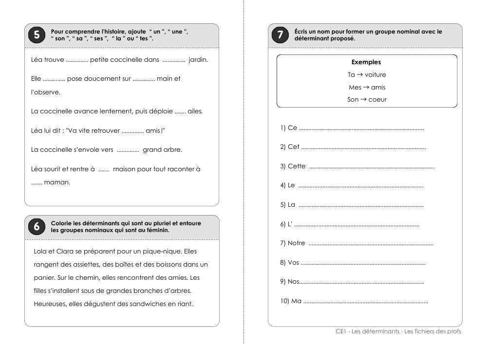 Les déterminants – CE1-Exercices – Les fichiers des profs